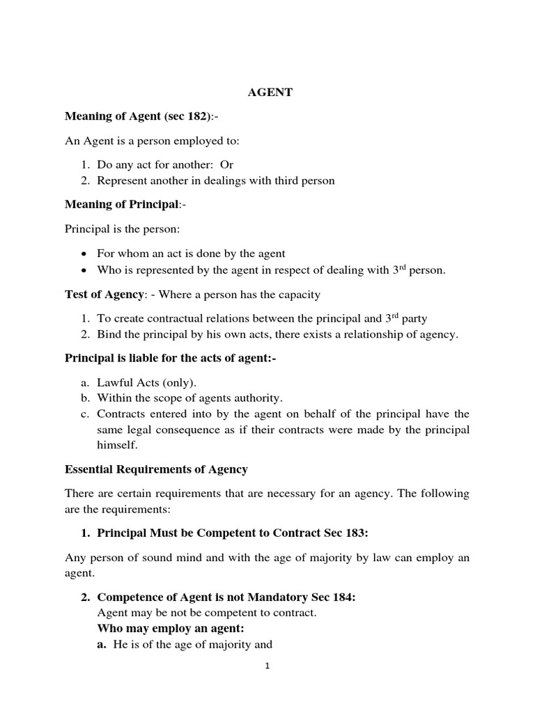 Unit 3 - AGENT notes | Download Free PDF | Law Of Agency | Legal Liability