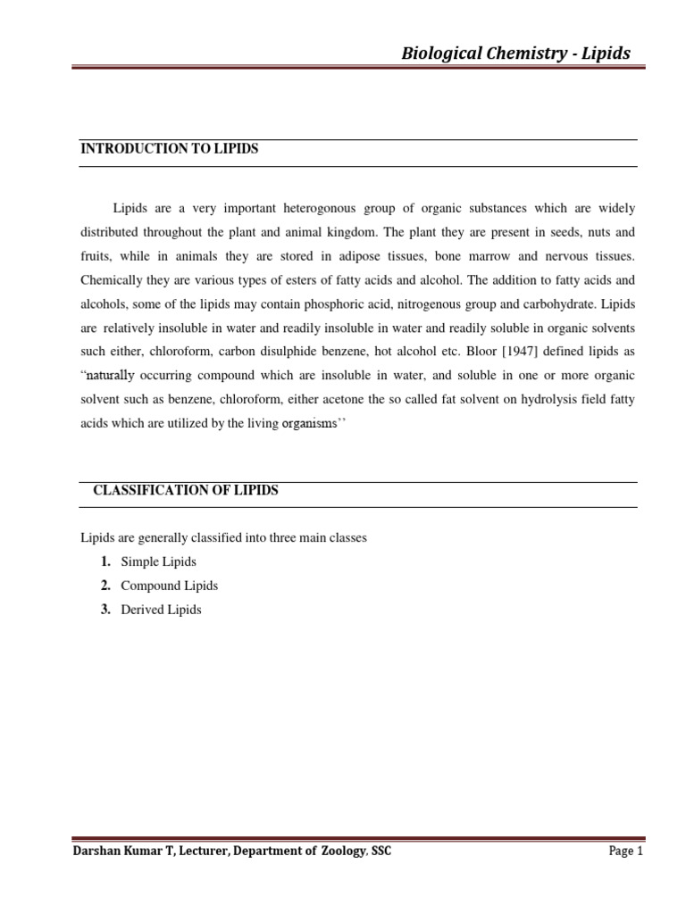 Lipids BSC II Sem Notes by Darshan Kumar | PDF | Fatty Acid | Lipid Lipids BSC II Sem Notes by Darshan Kumar | PDF | Fatty Acid | Lipid