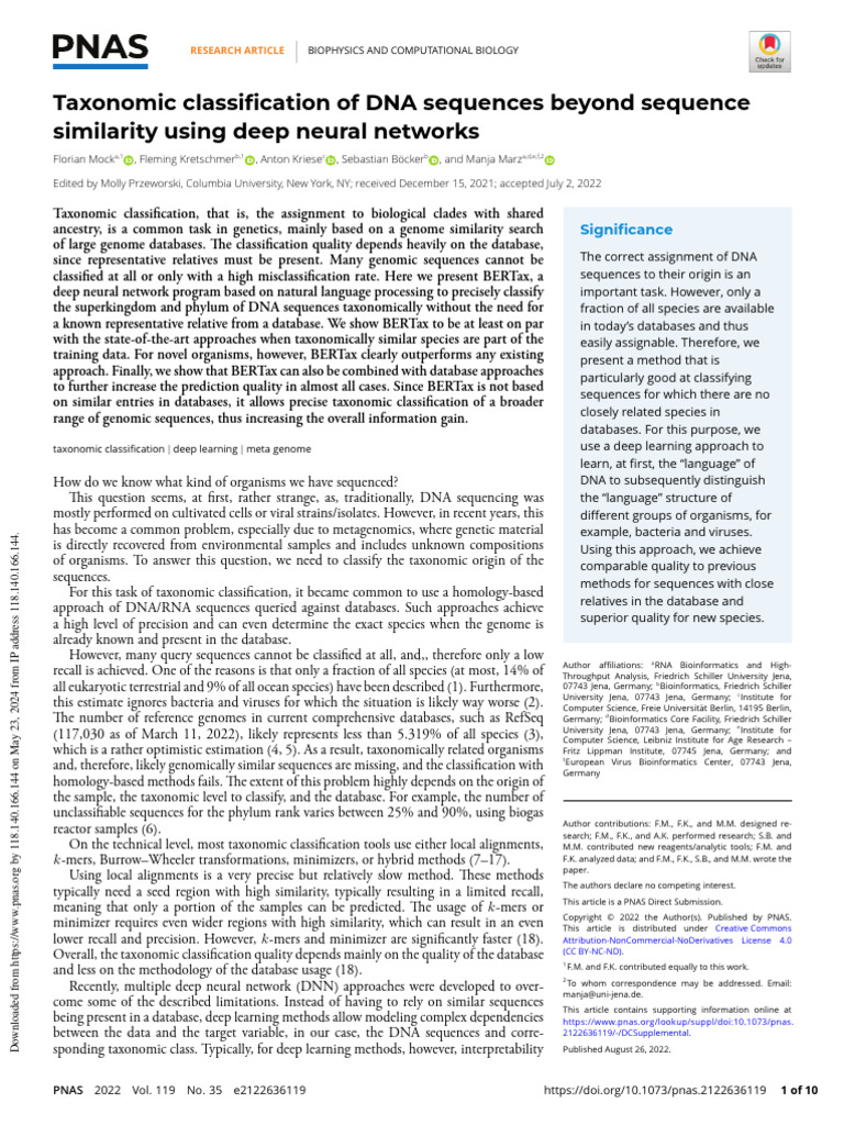 Mock Et Al 2022 Taxonomic Classification of Dna Sequences Beyond ...