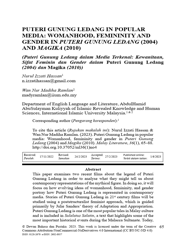 PUTERI GUNUNG LEDANG IN POPULAR MEDIA WOMANHOOD,FEMININITY AND GENDER ...