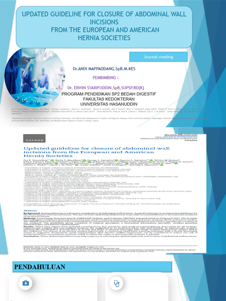 UPDATED GUIDELINE FOR CLOSURE OF ABDOMINAL WALL. JURNAL DUGESTIF 1 ...
