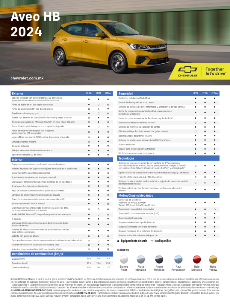 Ficha Tecnica Aveo 2024 HB TLD Mayo23 - v02 Ajustes | PDF | Android ...