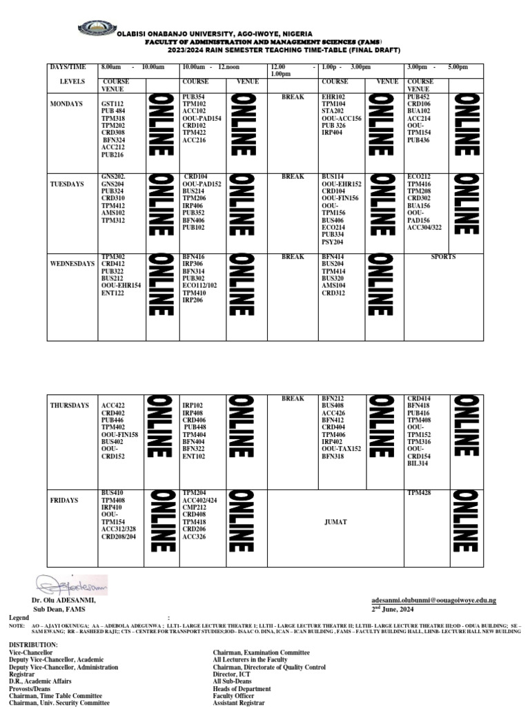 2nd 2023 - 2024 Semester Time Table Onkine Version | PDF | Universities ...