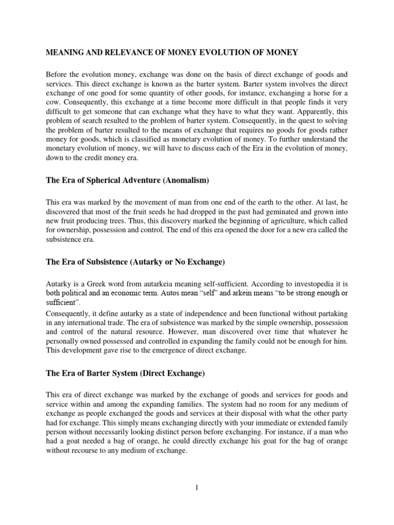 Meaning and Relevance of Money Evolution of Money | PDF | Money ...