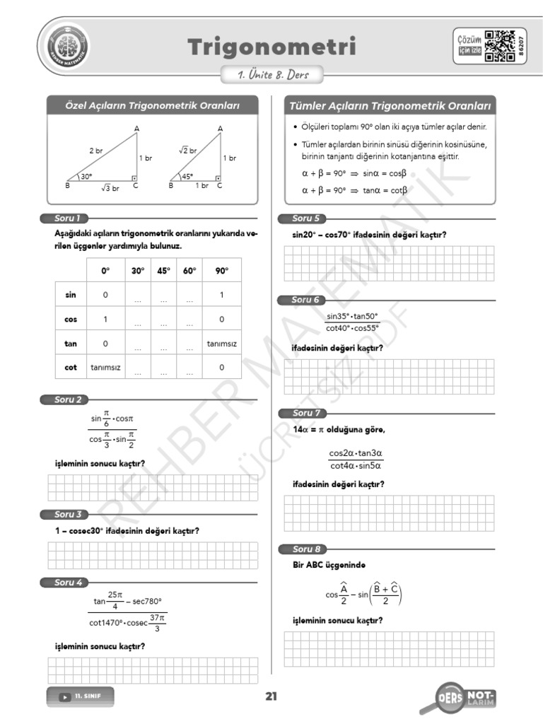 08 - Ders - 11 Sinif Matbook Tri̇gonometri̇ | PDF
