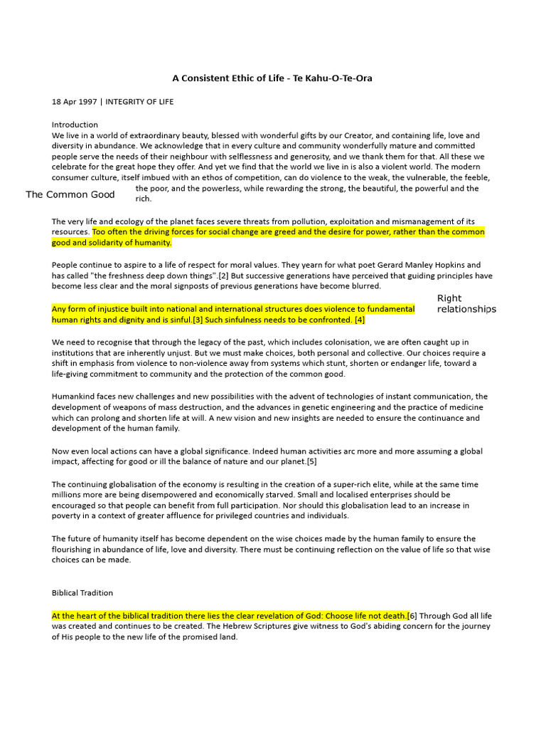 A Consistent Ethic of Life | PDF | Dignity | Poverty