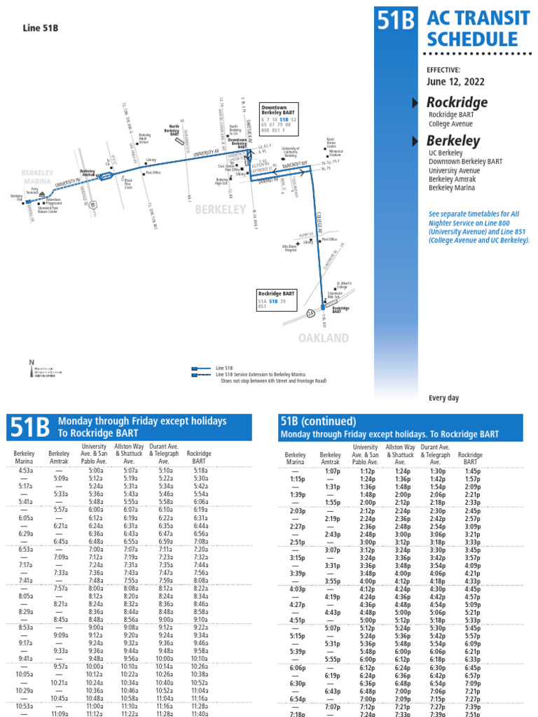 AC Transit 51B Schedule Overview | PDF | Berkeley | Public Transport