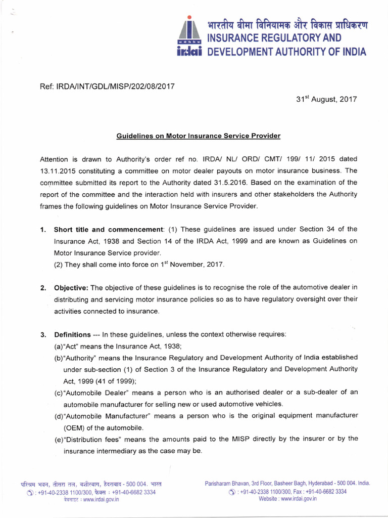 Guidelines for Motor Insurance Service Providers | PDF | Finance ...