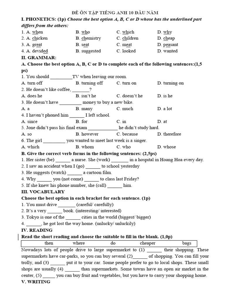 ĐỀ KHẢO SÁT ANH 10 | PDF | Linguistics