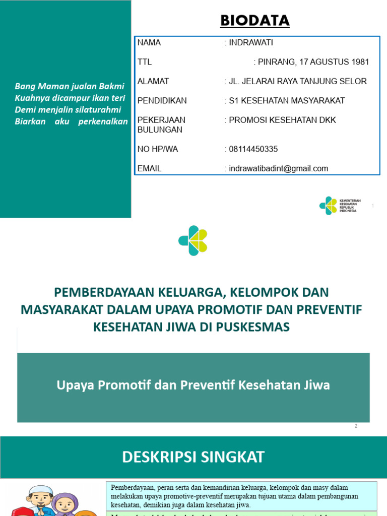 MPI 4 Pemberdayaan Keluarga, Kelompok Dan Masyarakat Dalam Upaya Kesehatan Jiwa Di Puskesmas | PDF