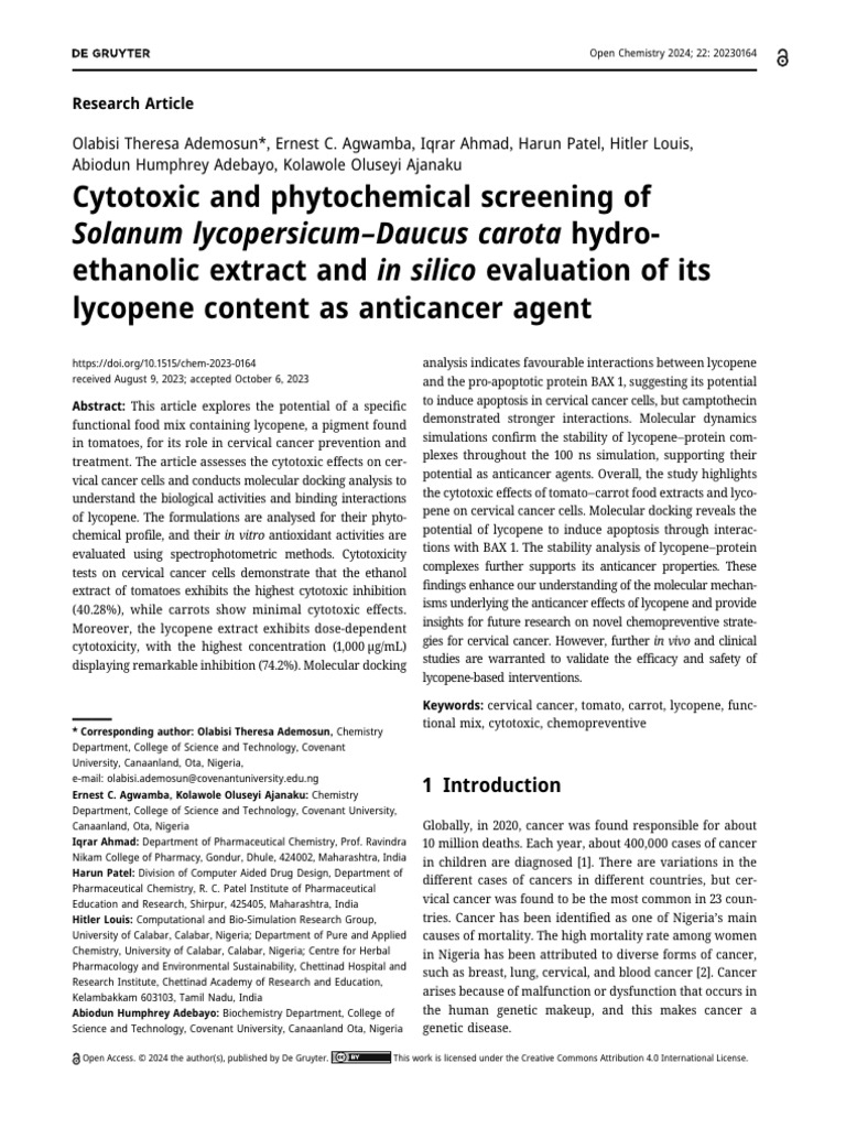 Cytotoxic and Phytochemical Screening of Solanum L | PDF | Cancer | Carotenoid