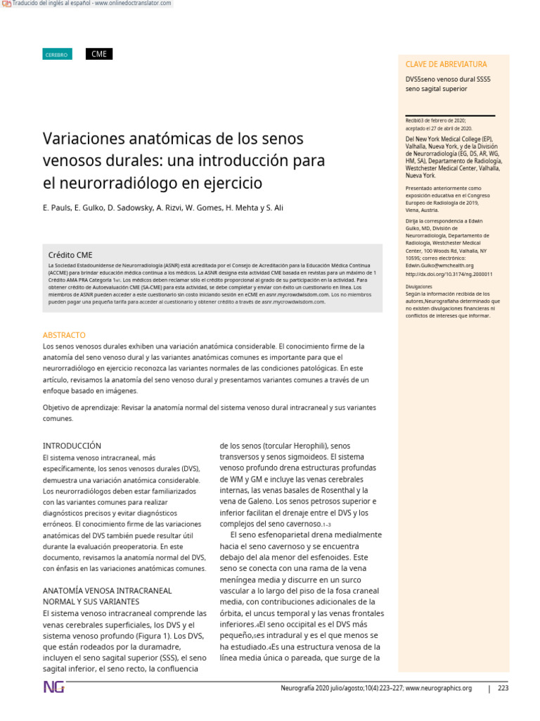 Variantes Anatomicas Seno Dural - En.es | PDF | Sistema cardiovascular ...