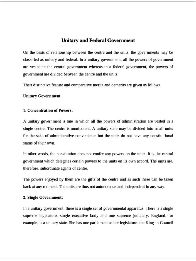 Unitary and Federal Systems | PDF | Constitution | Federal Government ...