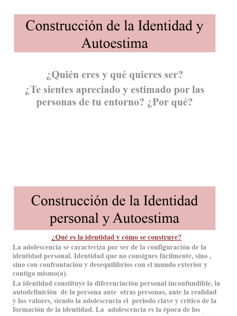 Construccion de La Identidad y Autoestima IV SECUNDARIA | Descargar ...