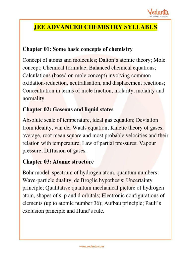 JEE Advanced Chemistry Syllabus 2024 - Free PDF Download | PDF ...