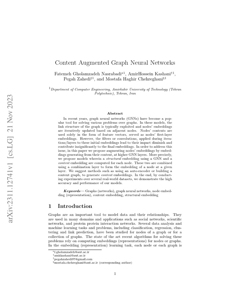 Content Augmented Graph Neural Networks | PDF | Learning | Computational Neuroscience