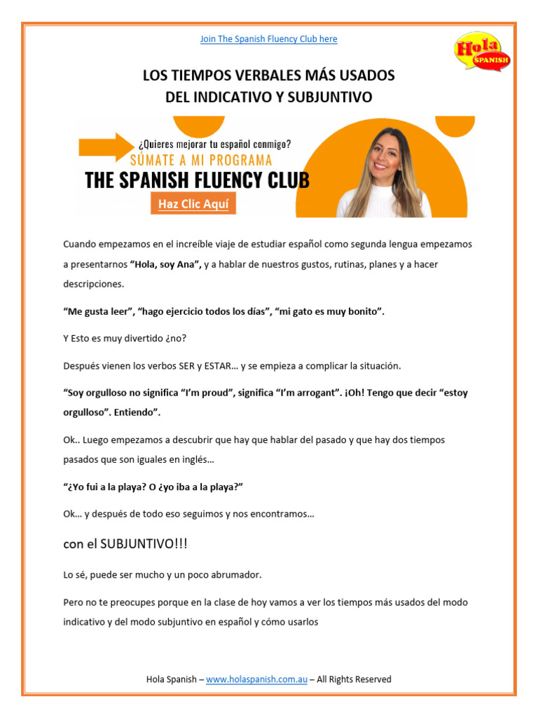 Los Tiempos Más Usados Del Indicativo Vs Subjuntivo | PDF | Verbo ...