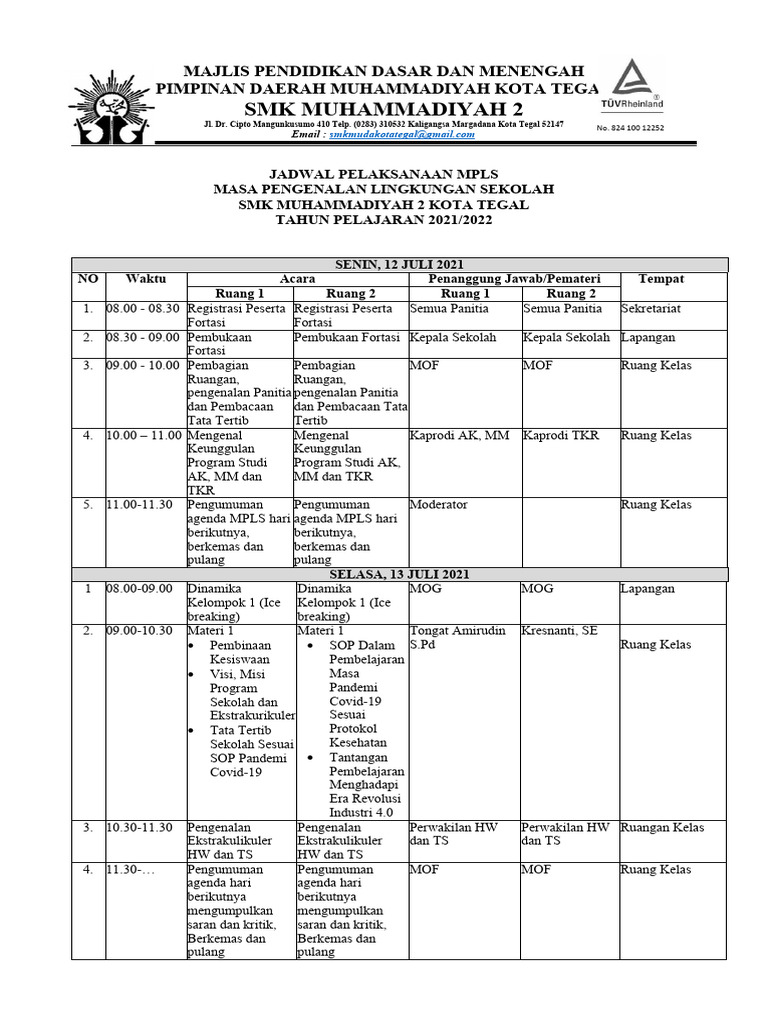 Susunan Acara MPLS | PDF
