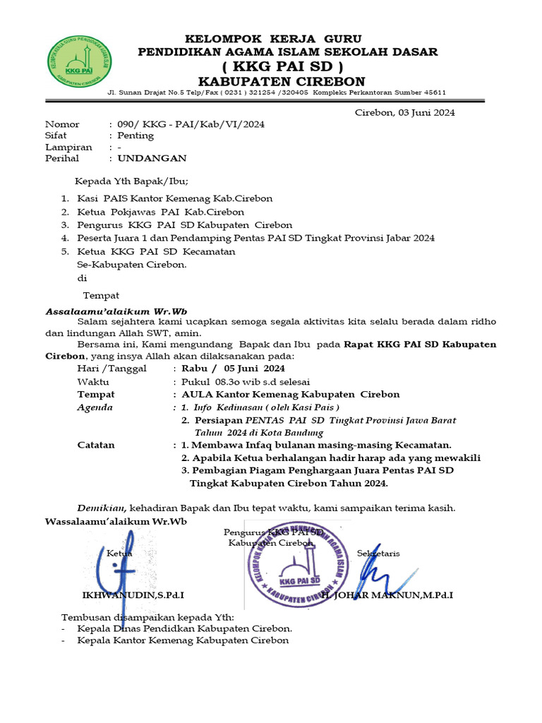 Undangan KKG Pai Kab 2024 Fix | PDF
