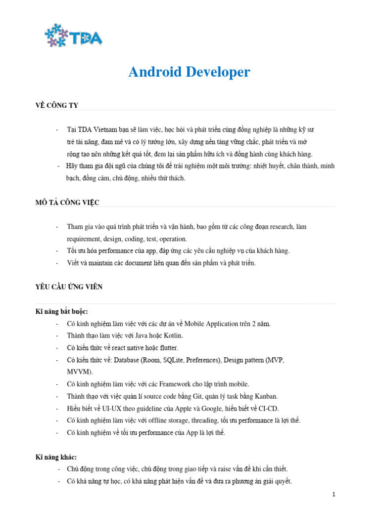 JD Position Android TDAVN | PDF