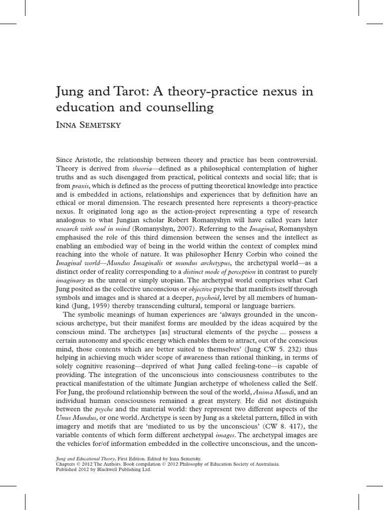 Jung and Tarot A Theory Practice Nexus I | PDF | Carl Jung | Archetype