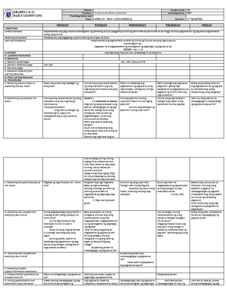 DLL - Esp 3 - Q4 - W5 | PDF