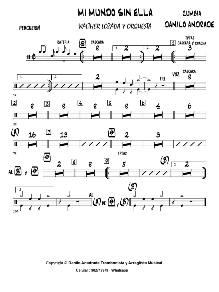 MI MUNDO SIN ELLA - DANILO - Drum Set 1 | PDF