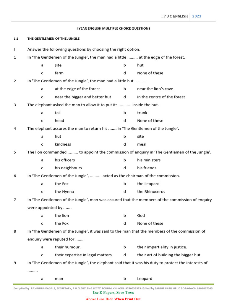 1st Puc English Mcqs 2023 by Chikodi | PDF | Frederick Douglass