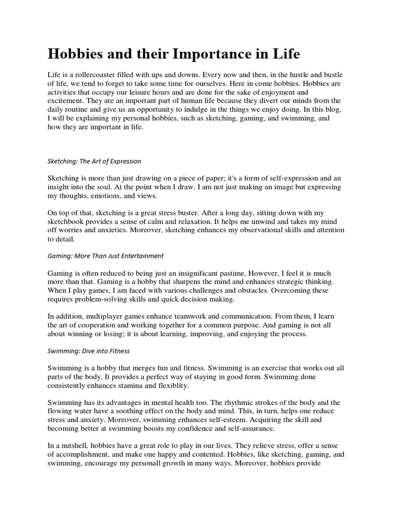 Hobbies and Their Importance in Life | Download Free PDF | Physical ...