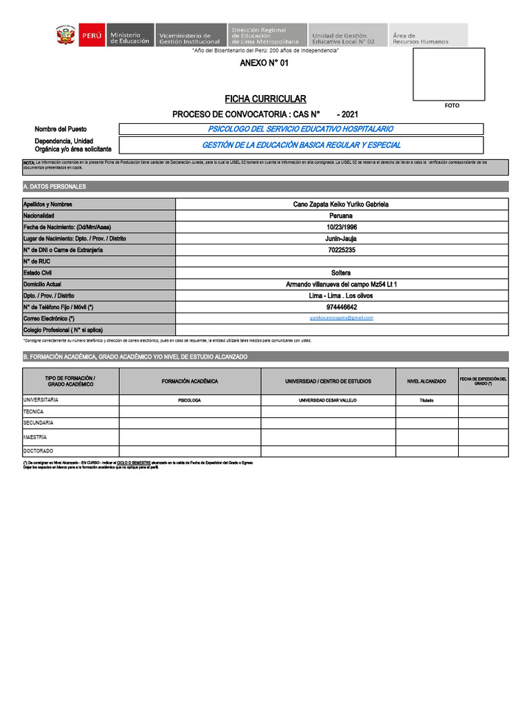CV CASCONVO | PDF | Documento de identidad | Titulo academico