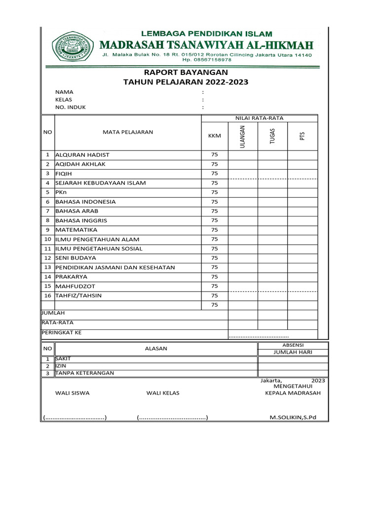 Form Rapot Bayangan & Leger-2 | PDF