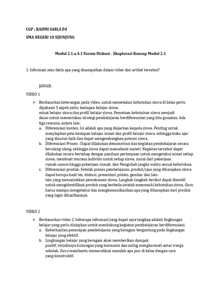 Tugas Ekplorasi Konsep Forum Diskusi Pembelajaran Berfdiferensiasi | PDF