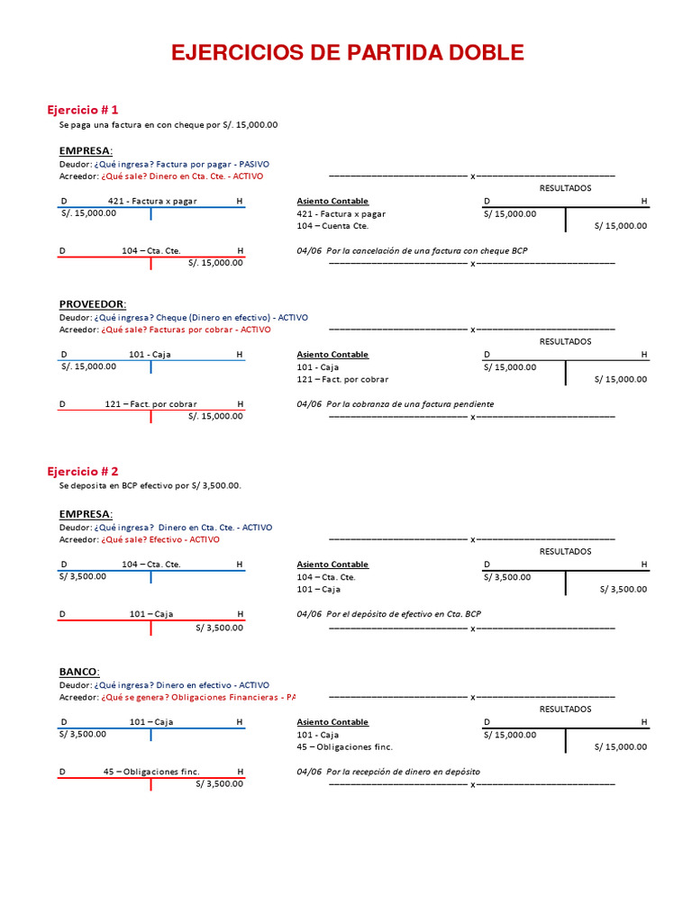 EJERCICIOS DE PARTIDA DOBLE - Sem11 | Descargar gratis PDF | Contabilidad | Crédito