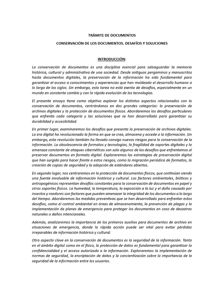 Trámite de Documentos Conservación de Los Documentos. Desafíos Y Soluciones | PDF | Seguridad de ...