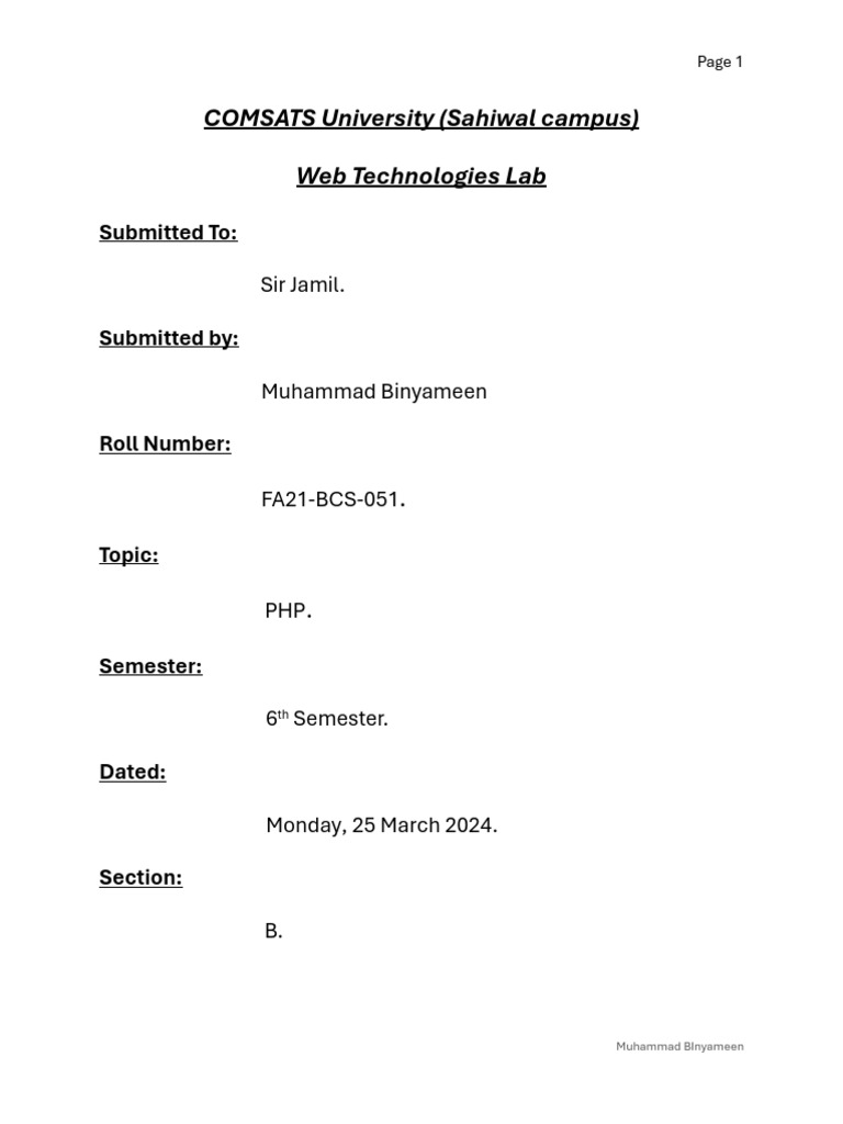 FA21 BCS 051 PHP | PDF | Php | Control Flow