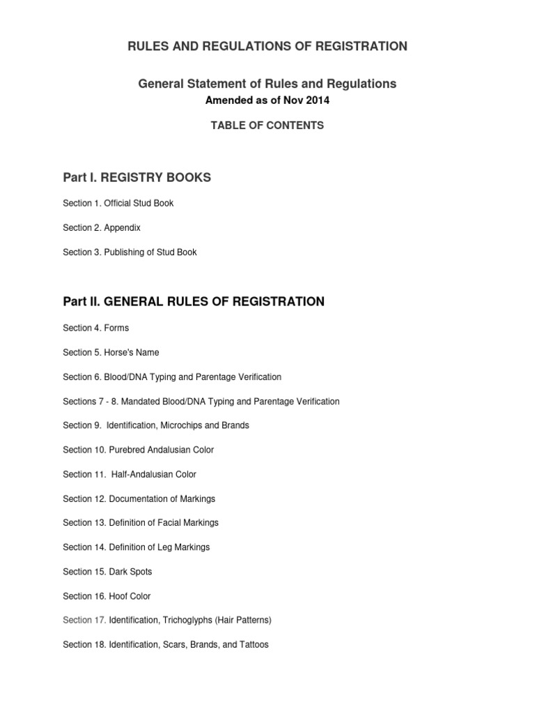 Ialha Rules and Regulations of Registration 2014 | PDF | Horse Breeding ...