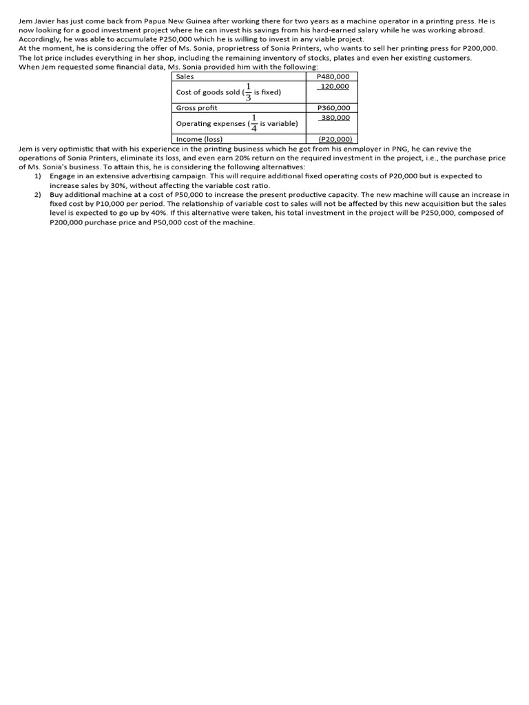 Pre Test CVP Analysis Part 3 | PDF | Investing | Cost Of Goods Sold
