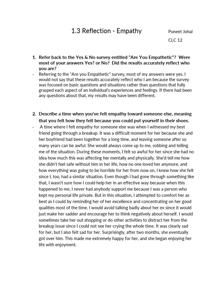 1.3 Reflection - Empathy | PDF | Empathy | Grief 1.3 Reflection - Empathy | PDF | Empathy | Grief