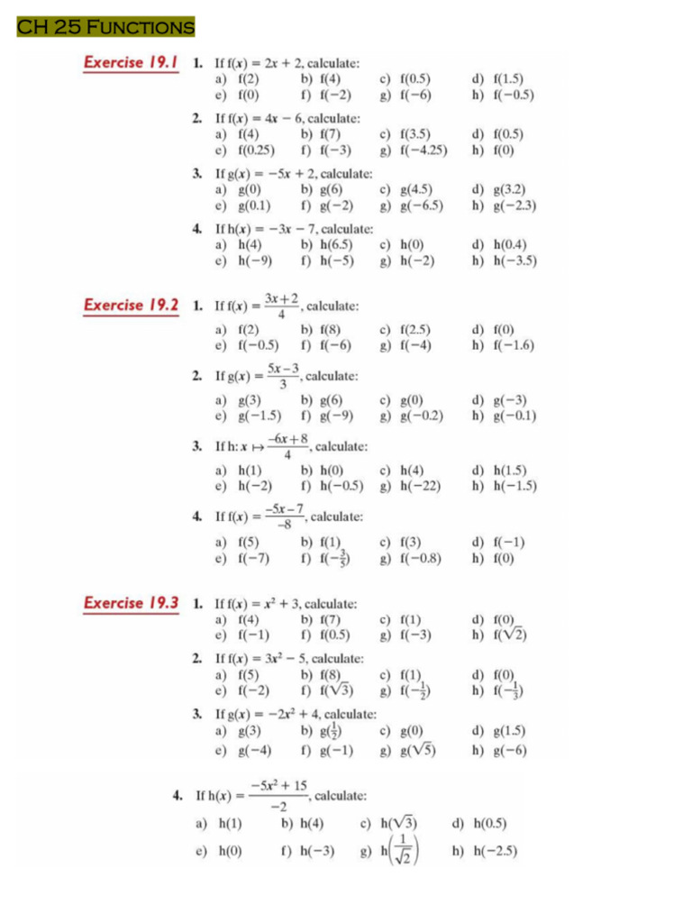 Functions Worksheet | PDF