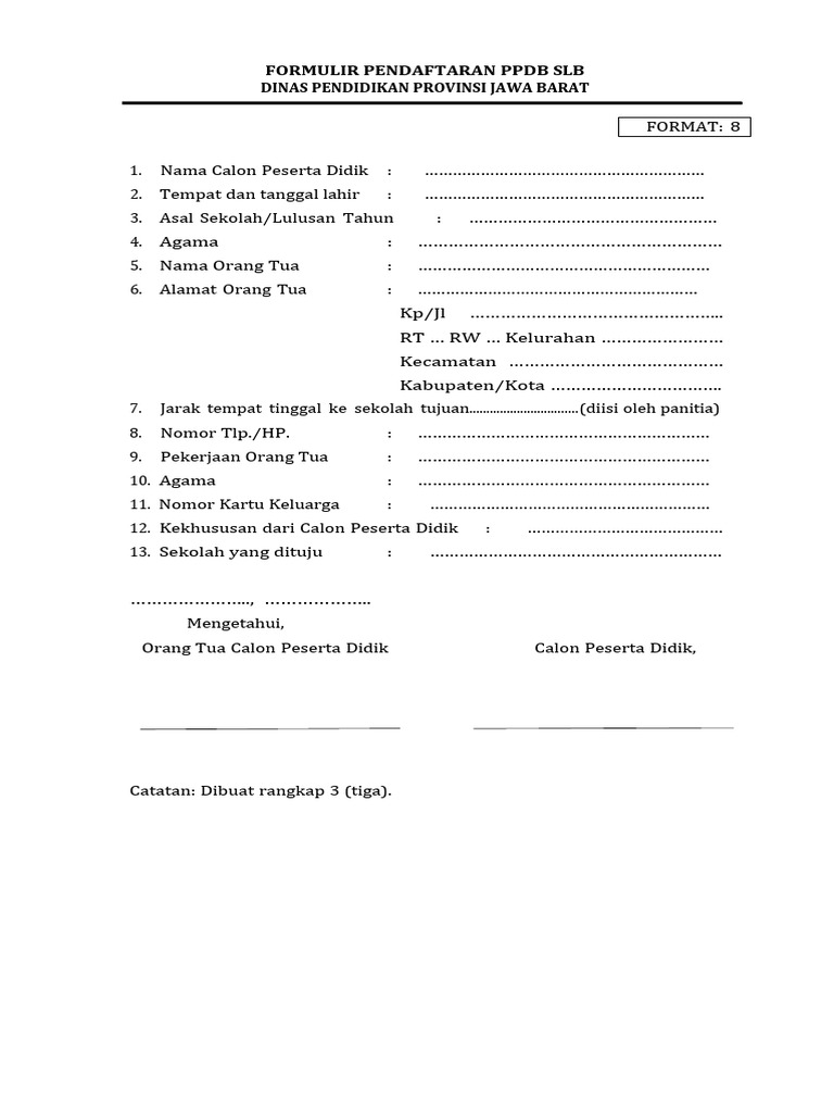 Formulir Pendaftaran PPDB SLB 2025 | PDF | Karier & Perkembangan ...