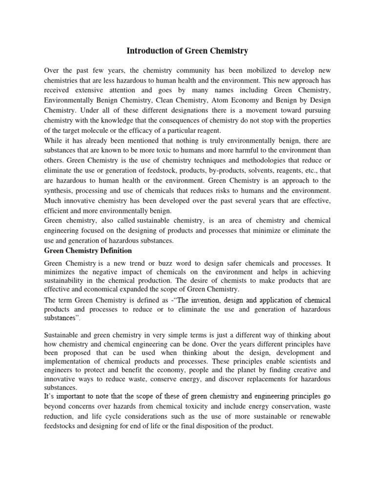 Introduction to Green Chemistry Concepts | PDF | Green Chemistry ...