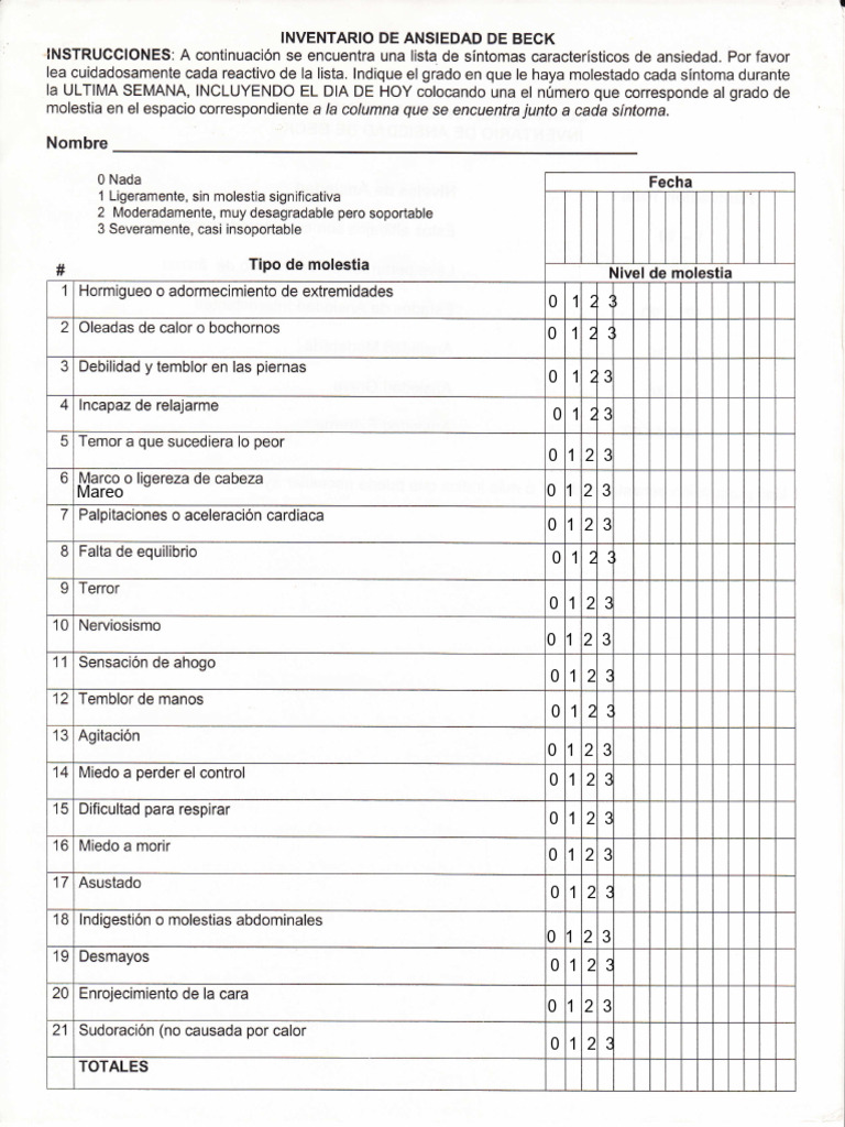 Beck Escala de Ansiedad | PDF | Ansiedad | Sicología