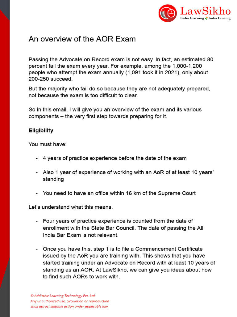 An Overview of The AOR Exam | PDF | Advocate | Justice