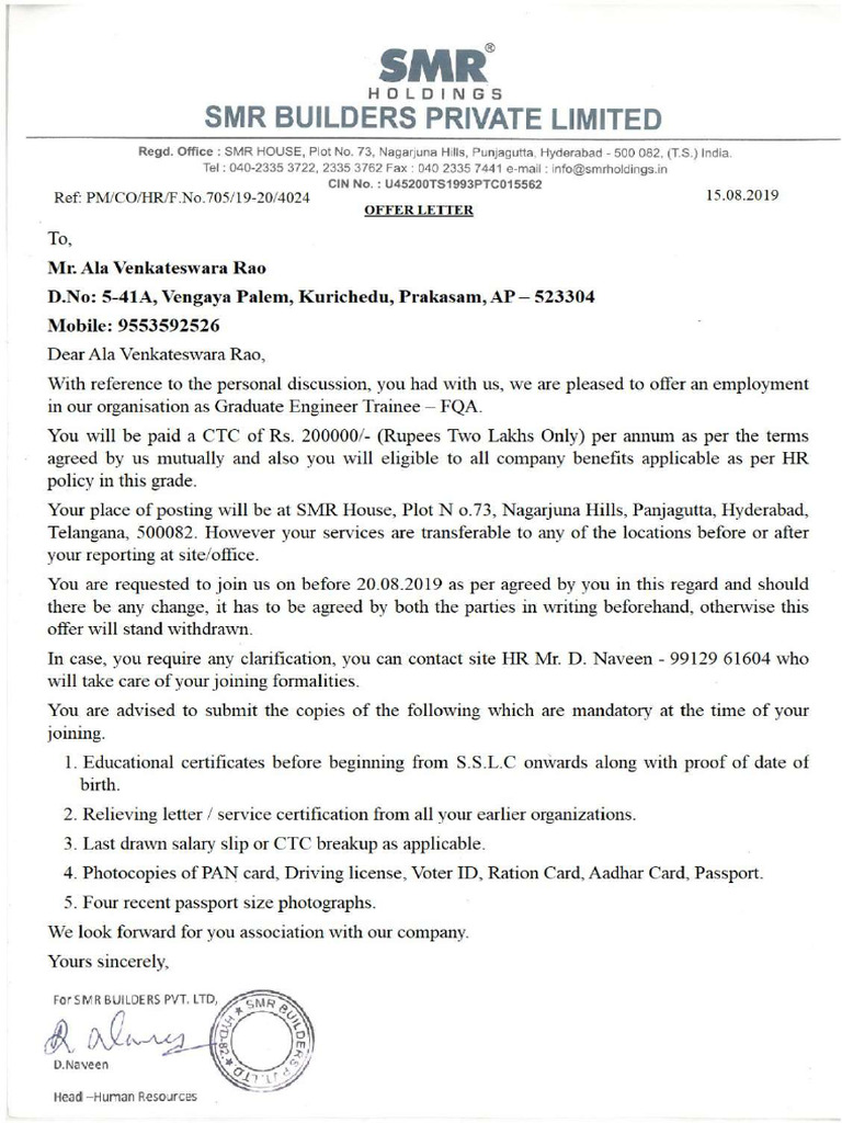 Offer Letter | PDF