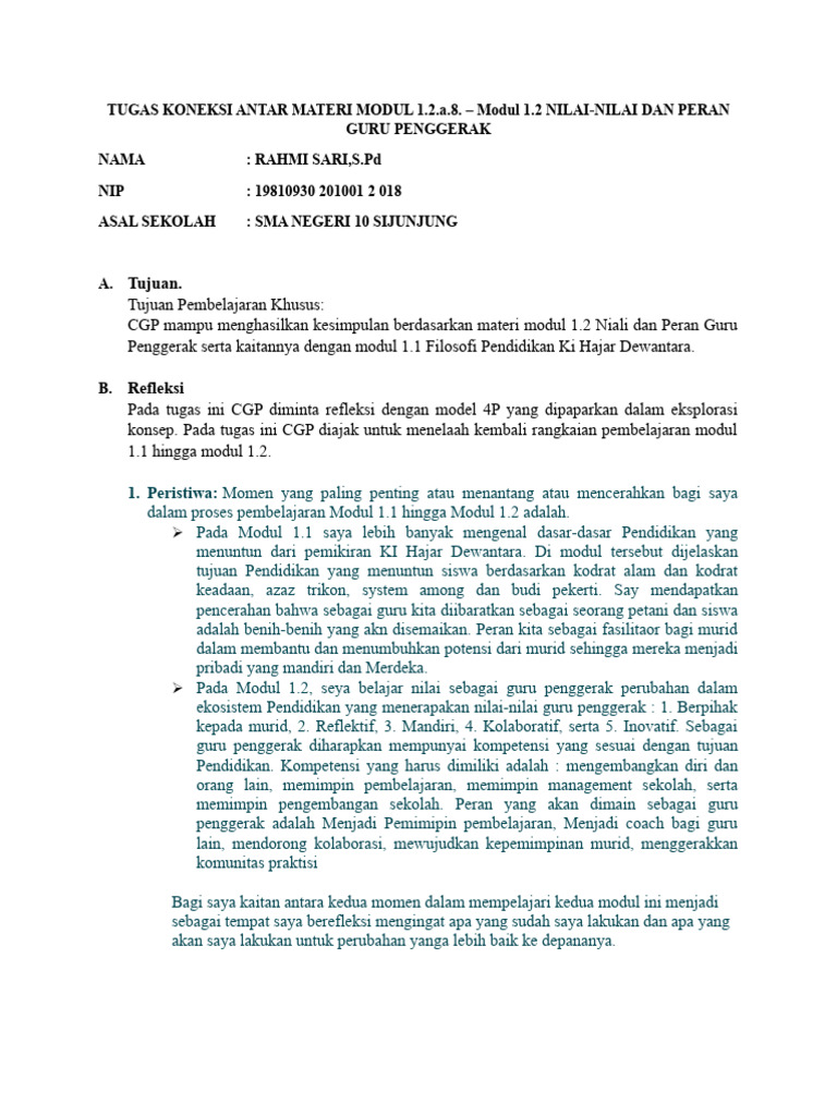 Koneksi Antar Materi Modul 1.2 Dengan Modul 1.1 | PDF | Karier ...