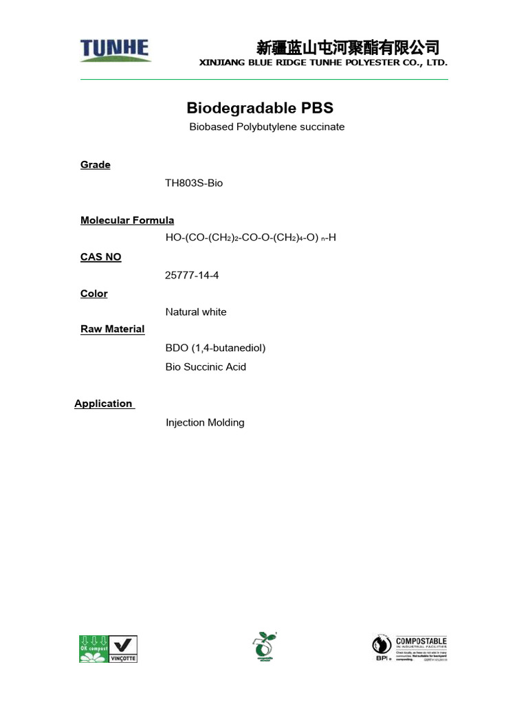 Tunhe BioPBS MFR 25-30 - TDS | PDF | Polyester | Materials