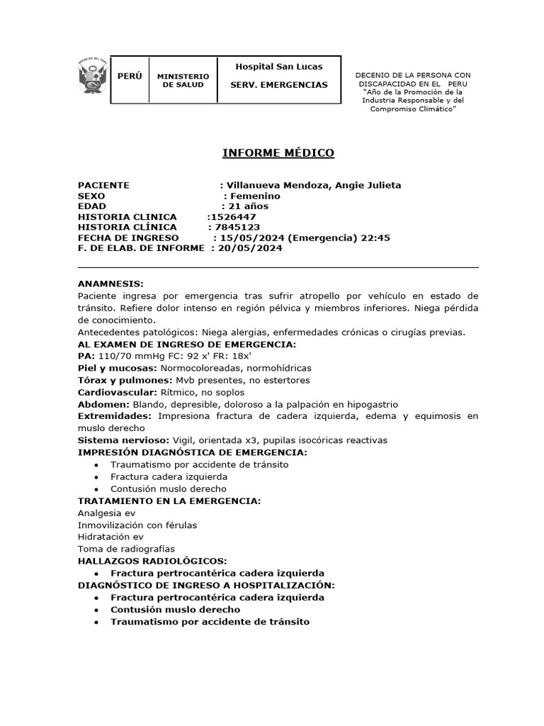 9 Modelo Informe Medico | PDF | Terapia física | Medicina