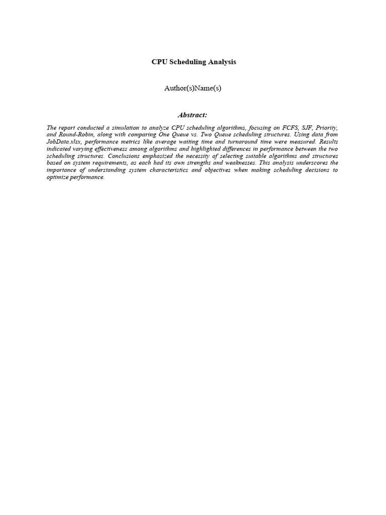 Cpu Scheduling Analysis Pdf Scheduling Computing Computer Architecture