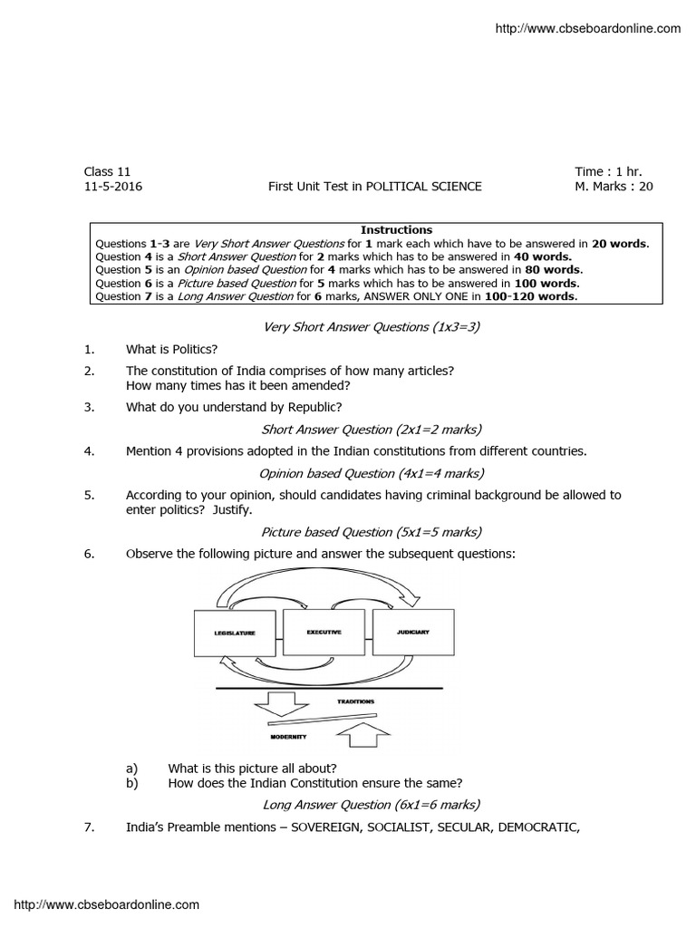 Cbse Class 11 Ut1 Political Science 2016 | PDF | Constitution ...