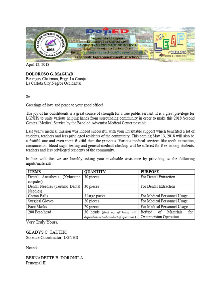 Letter To Barangay Council | PDF
